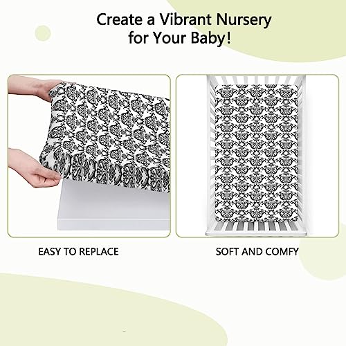 Damask Themed Fitted Crib Sheet,Standard Crib Mattress Fitted Sheet Ultra Soft Material - Great for Boy or Girl Room or Nursery,28β x52β,White Black