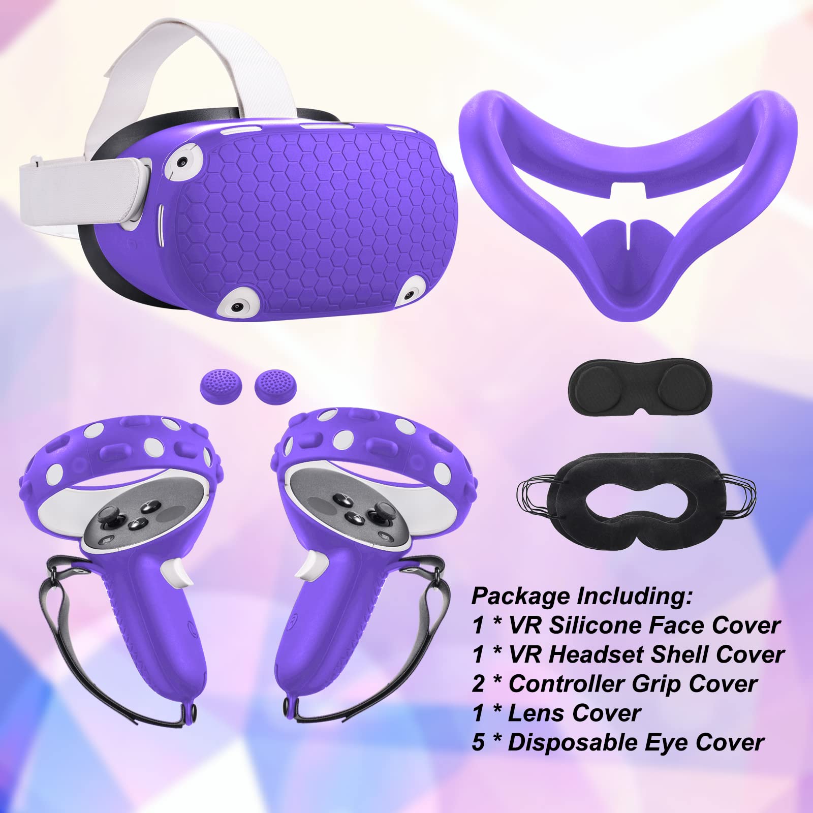 Accessories Compatible with Oculus Quest 2 Silicone Touch Controller Grip Cover, Face Cover, Headset Shell Cover, Protective Lens Case, Disposable Eye Sleeves
