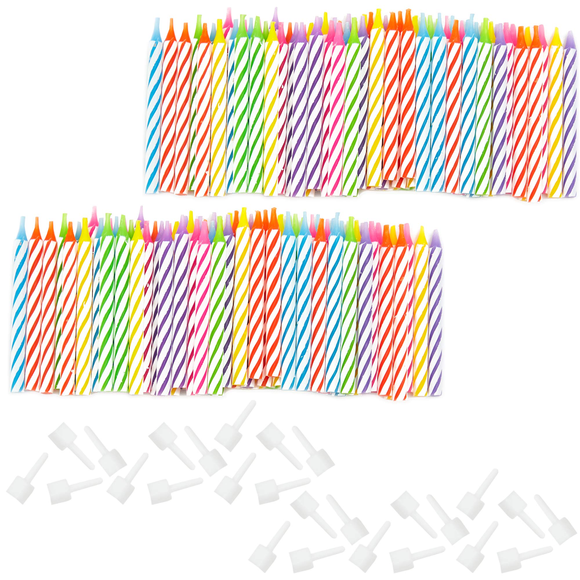 BLUE PANDA - 154-Piece Candles Number 0-9 Rainbow Stripes Birthday Cake Numeral Topper Decorations with Holders for Party Decor