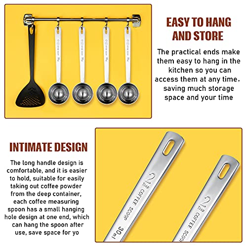 4 Pieces 2 Tablespoon Scoops with Long Handle, 30 ml Stainless Steel Coffee Spoon for Coffee Milk Fruit Powder, Measuring Dry and Liquid Ingredients, Spice Jar, Cooking Baking, Leveler