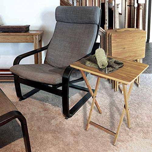 Plastic Development Group Heavy Duty Versatile Compact Folding Portable Table 5 Piece Wood Television TV Tray Set, Natural