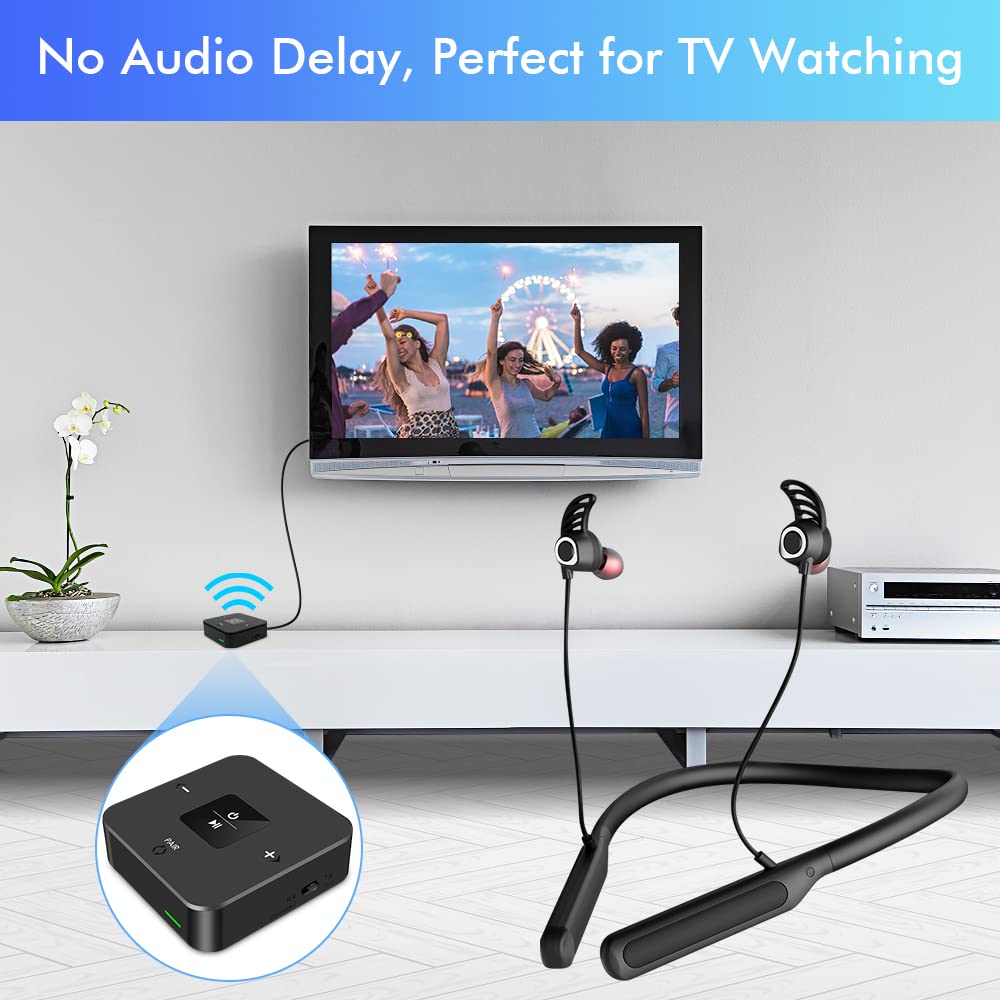 Golvery Bluetooth Headphones Transmitter for TV Watching, Neckband Wireless Stereo Earphones Earbuds Set w/Transmitter Adapter for Optical Digital RCA 3.5mm Aux TVs, Plug n Play No Audio Delay