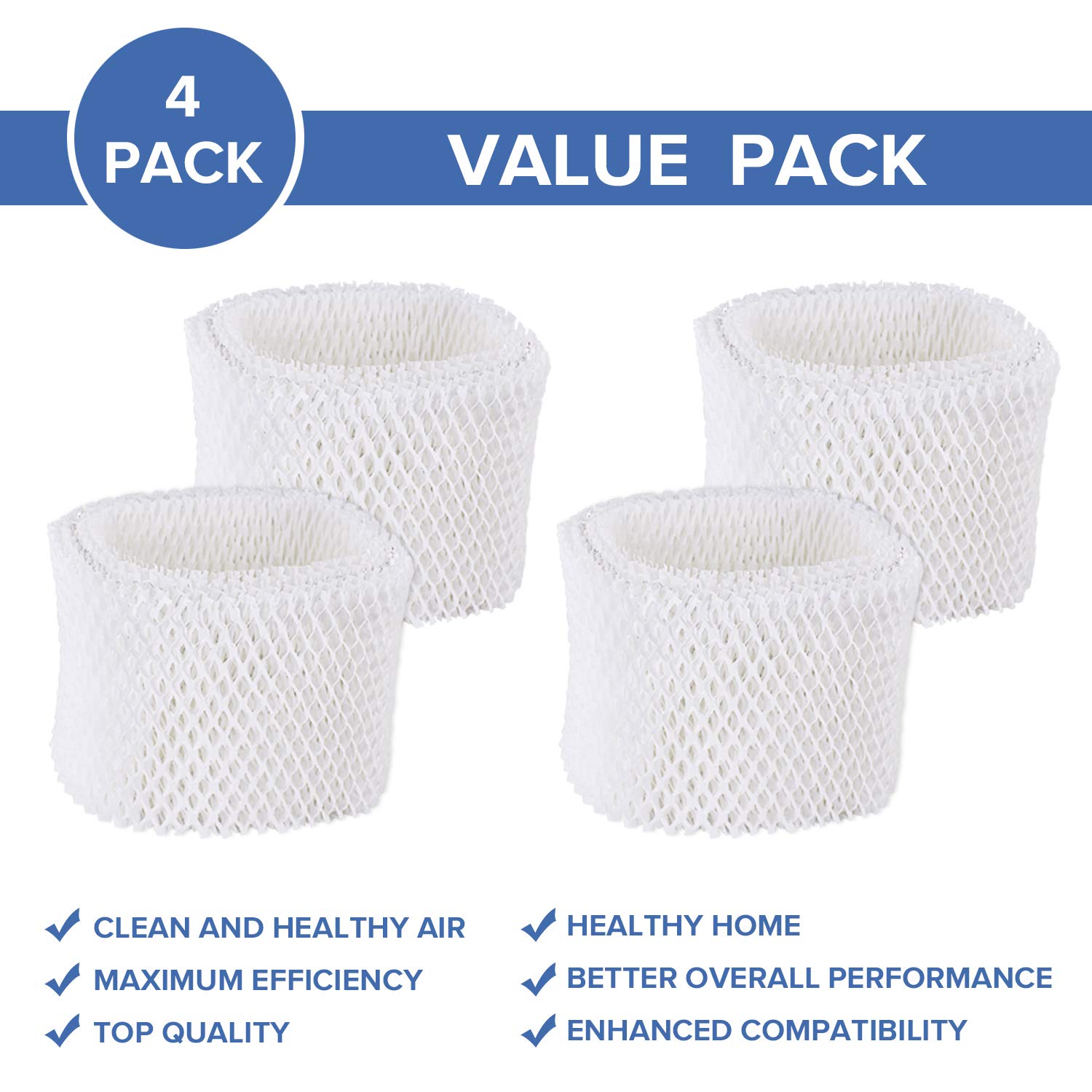 cherliyy 4 Pack WF2 Humidifier Replacement Filters Compatible with/Replacement for Filters Vicks & Kaz 3020, V3100, V3500, V3500N, V3600, V3800, V3850, V3900, ECM-250i, ECM-500, WA-8D