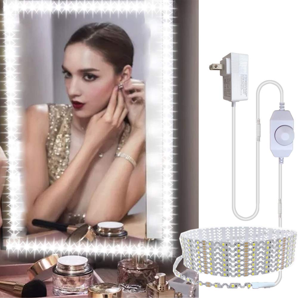 ZOKON 13ft/4M Bendable Led Vanity Mirror Lights Kit Vanity Make-up Mirror Adjustable Flexible Strip Light Table Set with Dimmer Power Supply Mirror Not Included (White)