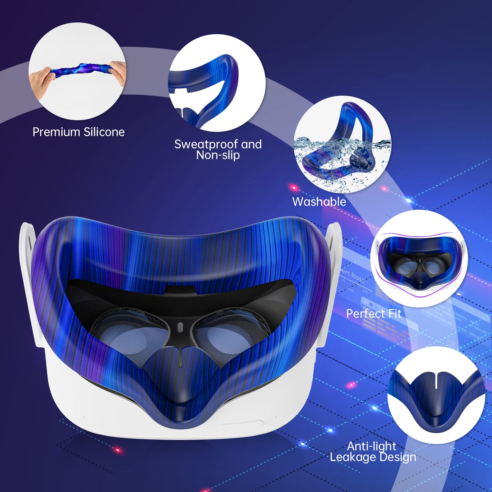 Accessories for Oculus Quest 2丨All in One VR Headset Silicone Face Cover丨VR Shell Cover丨Quest 2 Touch Controller Grip Cover丨Protective Lens Cover丨Disposable Eye Cover (Aurora Blue)
