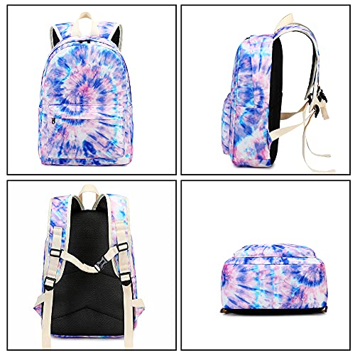 CAMTOP Backpack for Girls Kids School Backpack with Lunch Box Preschool Kindergarten BookBag Set (Tie-Dye blue purple)