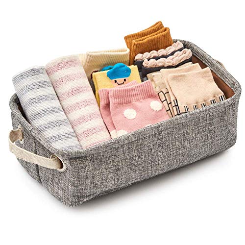 EZOWare 6pc Small Storage Bins Baskets + Set of 3 Large Canvas Fabric Tweed Storage Organizer Cube for Nursery Kids Toddlers Home and Office
