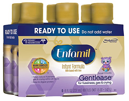 Enfamil Gentlease Ready to Feed Baby Formula, Eases Gas, Fussiness, Crying & Spit-up in 24 Hours, Ready to Use 8 Fl Oz, Pack of 6, Total 48 Fl Oz