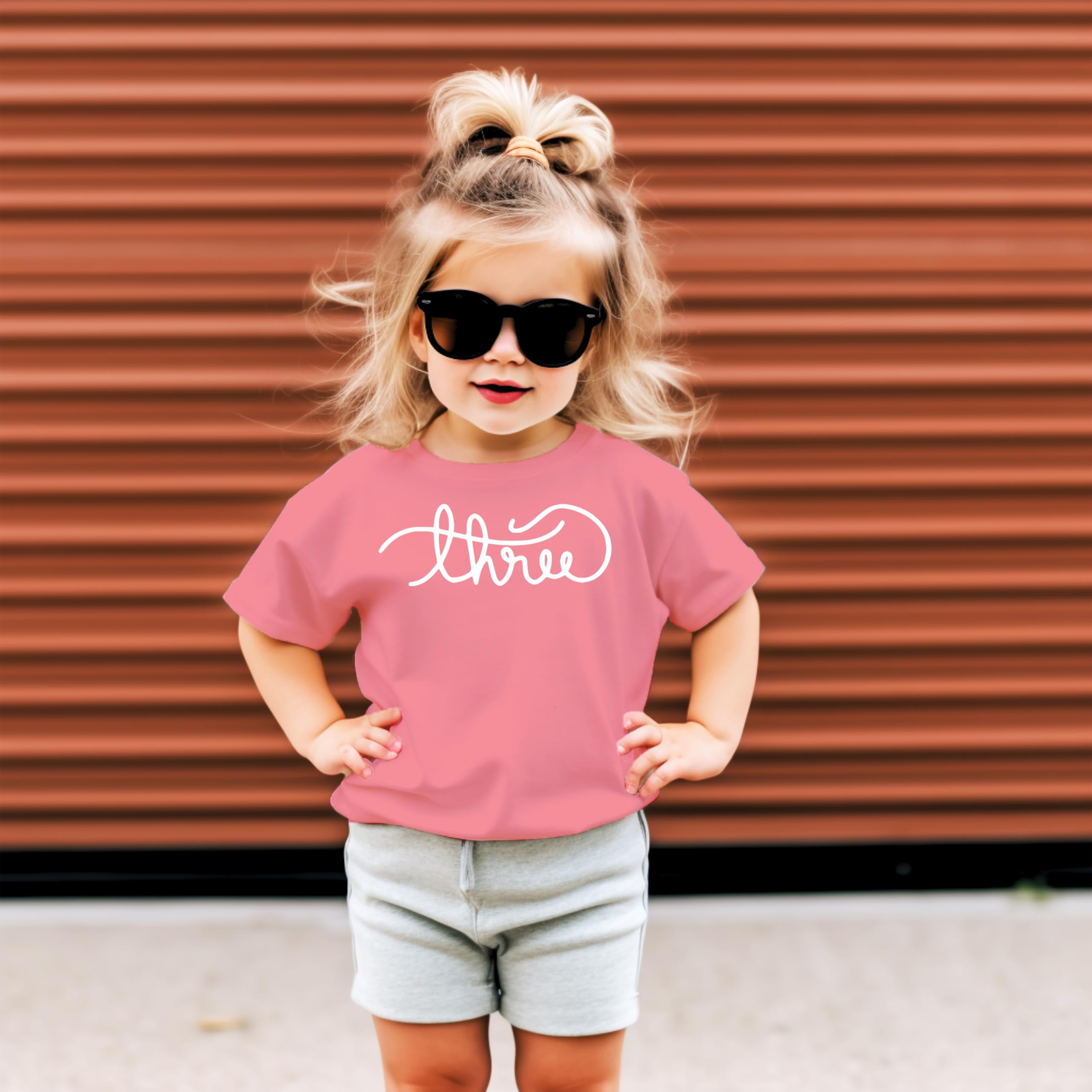 Olive Loves Girls Cursive Three Shirt for Toddler Girls 3rd Birthday Outfit Mauve Shirt
