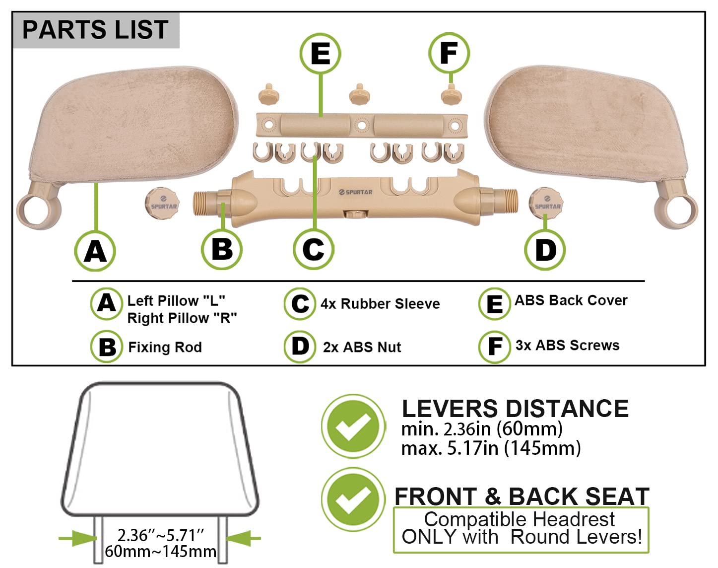 Spurtar Car Headrest Pillow, Road Pal Headrest Travel Pillow, Soft Velvet Adjustable Car Seat Headrest Pillow Head Neck Support, Memory Foam Headrest for Car, for Kids and Adults, Beige