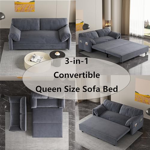 Eafurn 3 in 1 Sleeper Couch Sofa Bed,Convertible Pull Out Loveseat with Adjustable Backrest and Side Pocket,Comfy 2 Seater Love Seat Lounge Futon Sofa & Couches for Living Room Apartment Small Places