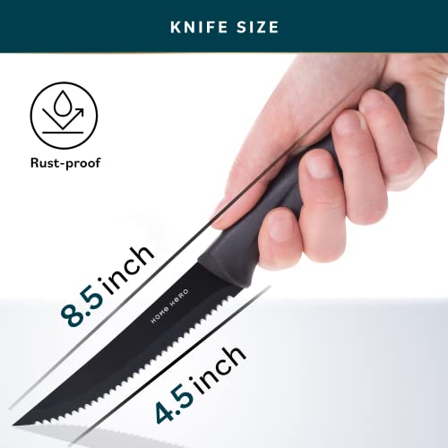Home Hero Kitchen_Knife with Ultra-Sharp High Carbon Stainless Steel Blade for Kitchen with Ergonomic Handle Black, 8 Piece Set