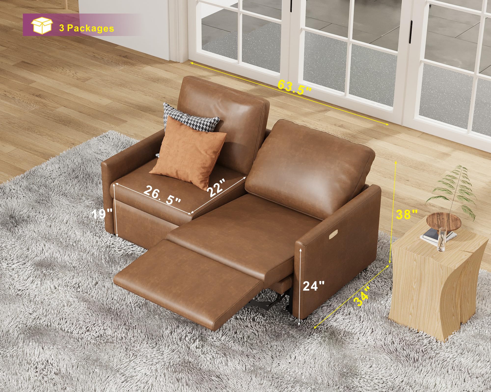 AMERLIFE Reclining Sectional Sofa, Power Recliner with Console& Dual Recliner, 7 Seats L Shaped Recliner Sofa with Cup Holder& Charging Port, Leather Modular Couch for Living Room