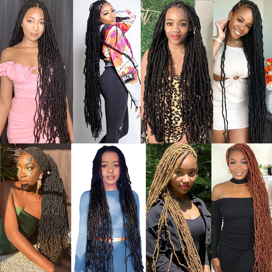 Soft New Faux Locs Super Long Goddess Crochet Hair Pre Looped Natural Braid Curly Wave Braiding Hair（36inch #1b 6packs)…