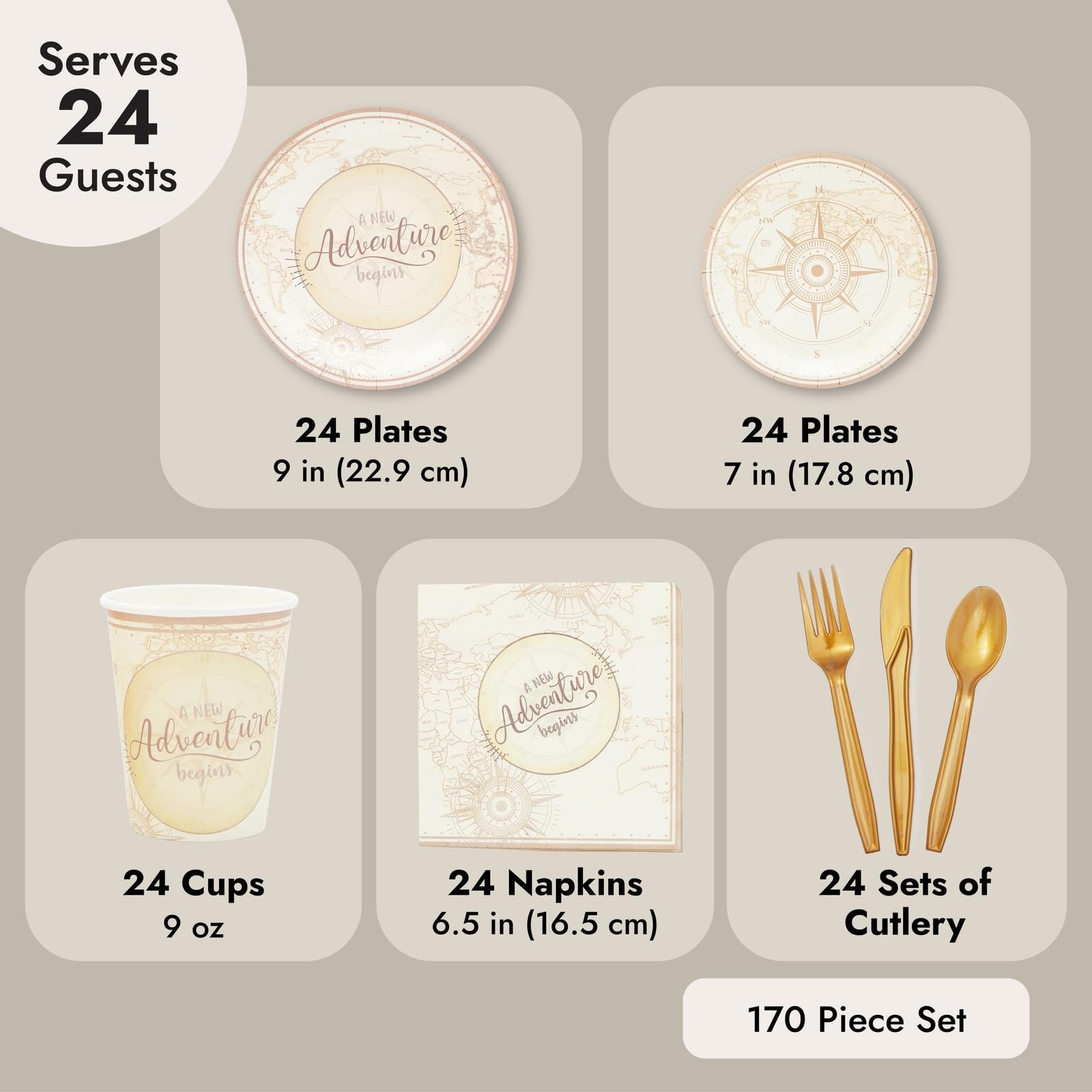 BLUE PANDA 170 Piece A New Adventure Begins Party Decorations for Baby Shower, Graduation, Serves 24 Includes Travel-Themed Plates, Napkins, Cups, Tablecloth and Banner