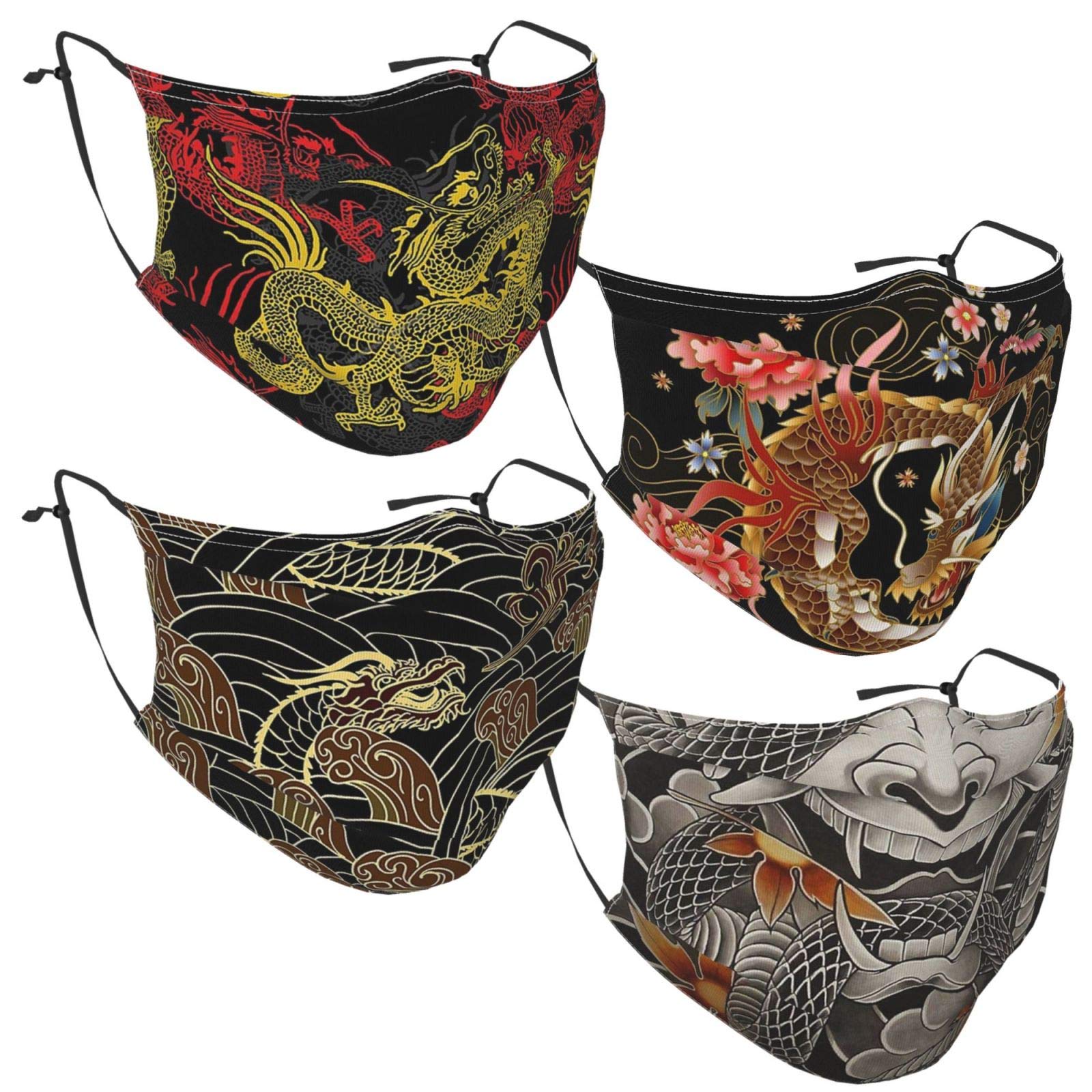 4pcs Japanese Snake Mouth Face Mask Unisex Balaclava Mouth Cover With Filter Windproof Dustproof Adjustable With Filter Pocket