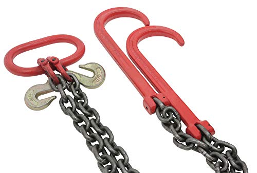 Mytee Products Grade 80 V Bridle Chain, Tow Recovery G80 3/8" x 3' Chain 7100# Lbs, Two 15" J-Hook & Eye Cradle Grab Hook