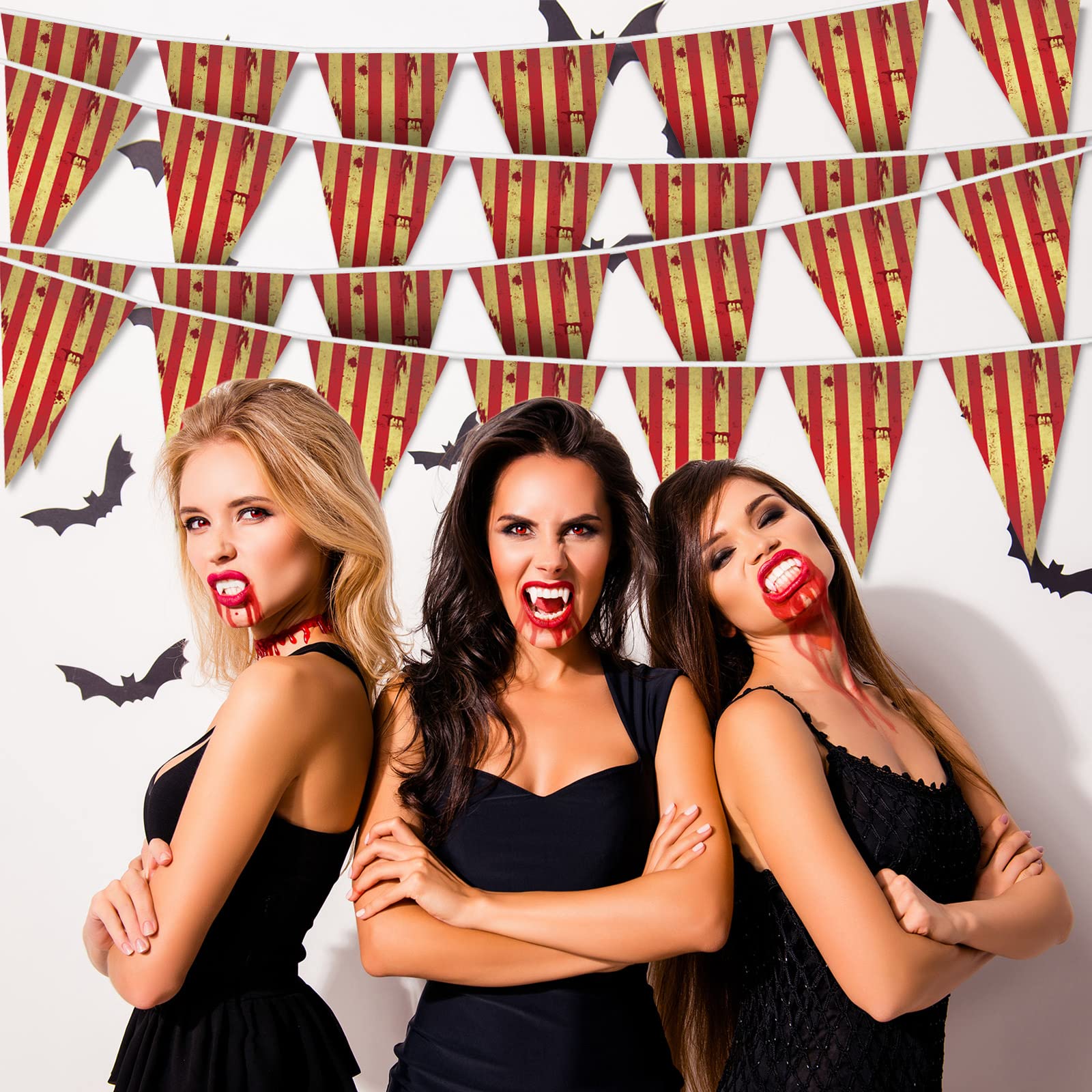 5 Packs Carnival Circus Party Decorations Halloween Striped Pennant Banner Bloody Splatter Carnival Decor Triangle Bunting Flag for Carnival Birthday Halloween Party Decorations, 7.9 x 11.8 Inches