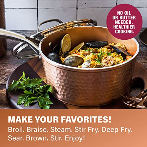 Gotham Steel Premium Hammered Cookware – 5 Piece Ceramic Cookware, Pots and Pan Set with Triple Coated Nonstick Copper Surface & Aluminum Composition for Even Heating, Oven, Stovetop & Dishwasher Safe