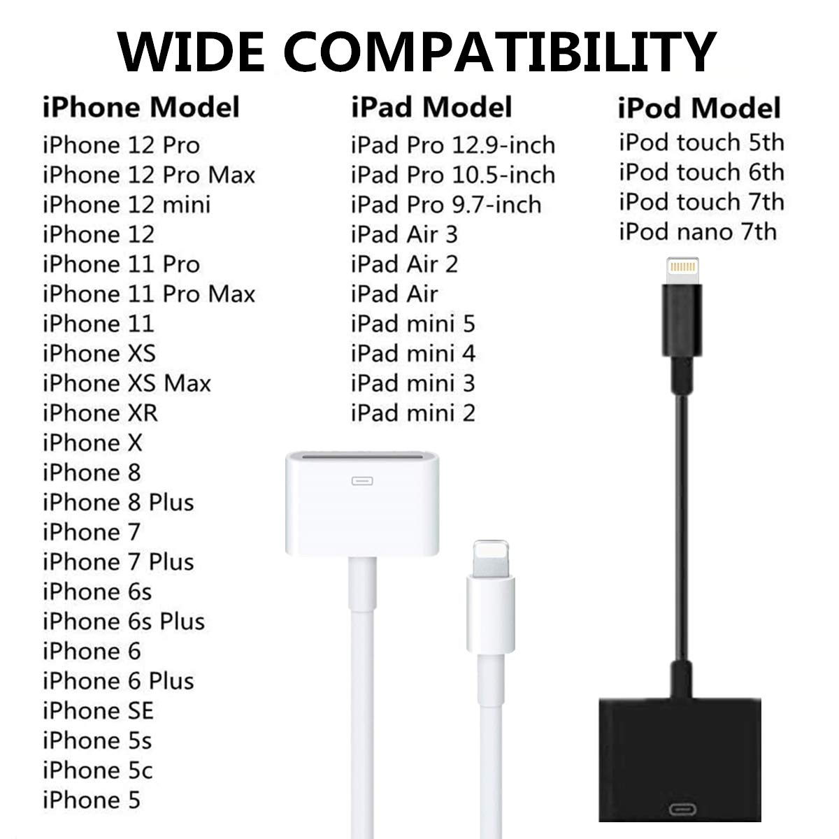 sharllen MFi Certified Lightning to 30 Pin Adapter,2 Pack 8-Pin Male to 30-Pin Female Connector Converter with iPhone Charger Cable Cord Compatible iPhone 12 11 X 8 7 6P 5S 4S 4 3 3G/iPad White&Black