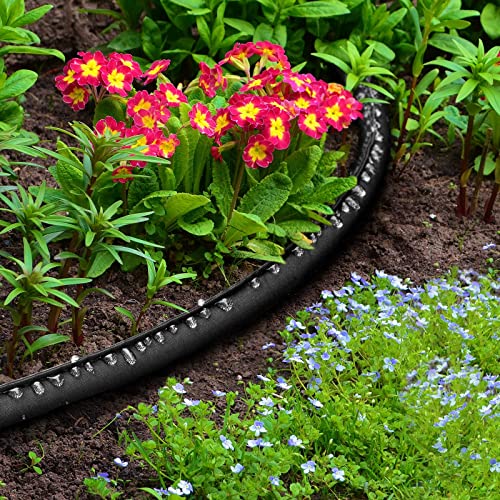 LAVEVE Soaker Hoses for Garden 15 FT, Heavy Duty Drip Irrigation Hose Save 80% Water, Leakproof Double Layer Sprinkler Hose 15 Foot Black Water Hose for Watering System Garden Beds Vegetable