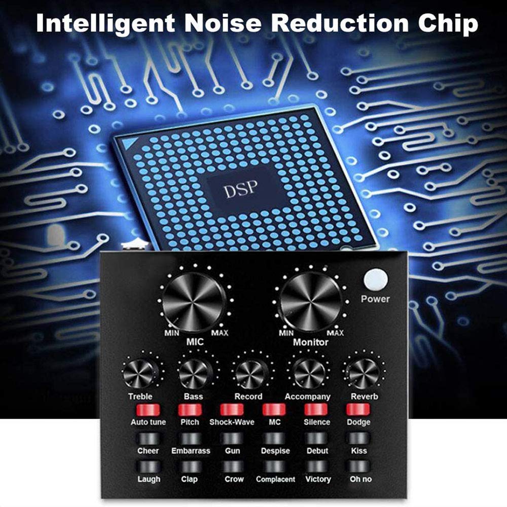 Bluetooth Sound Mixer Board, V8 Sound Card, for Live Streaming with Effects, for Music Recording Karaoke Singing Broadcast on Cell Phone Computer Laptop Tablet