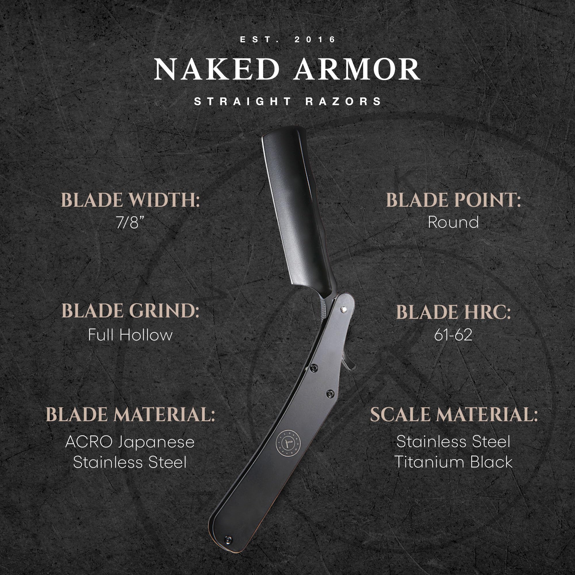 Naked Armor Straight Razor Kit - Shave-Ready Japanese Stainless Steel Blade, Complete Mens Shaving Kit, Straight Razor Shaving Kit for Beginners with Shaving Soap, Brush, Strop, Gift Box (Metallic)