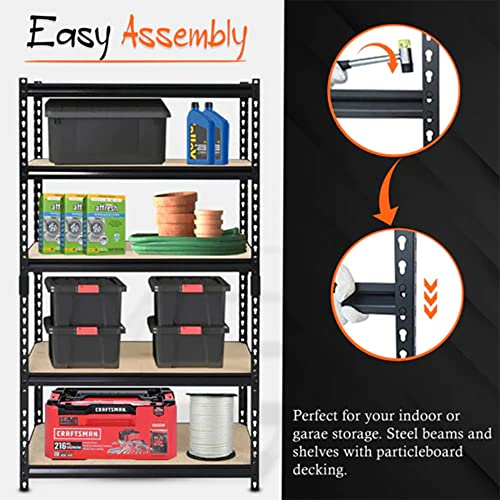 Juggernaut Storage 48" W x 24" D x 72" H Five-Shelf Steel Shelving Unit, 4000 lb Capacity, Black (SS4824-5BLK)