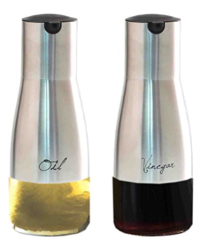 Home Basics 8.5 oz See-Through Glass Base, Silver Oil and Vinegar Jar Set