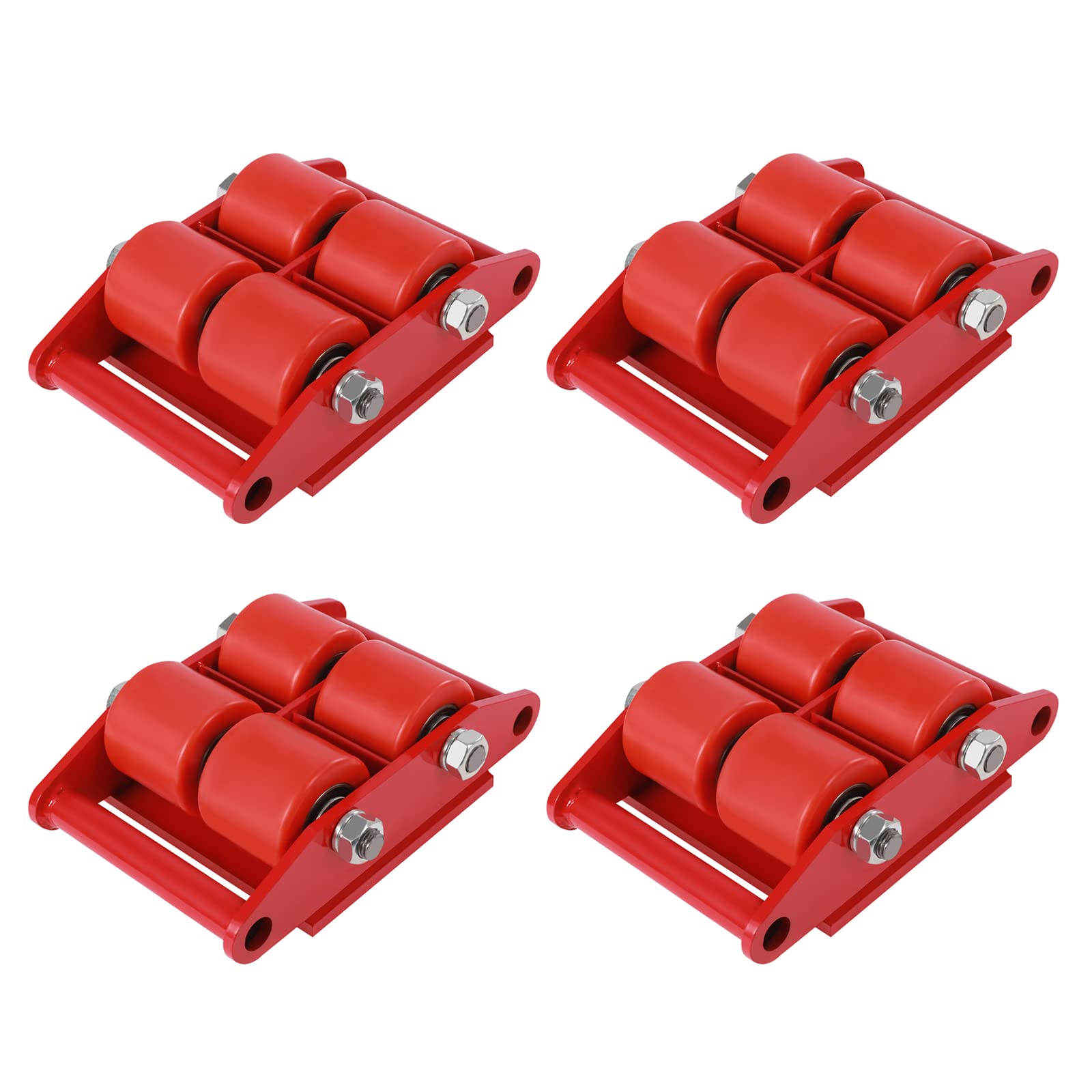 4pcs Machinery Mover with 2 Handles, 6T Machinery Skate Dolly, 13200lbs Machinery Moving Skate, Machinery Mover Skate w/ 360° Rotation Cap and 4 Rollers, Heavy Duty Industrial Moving Equipment, Red