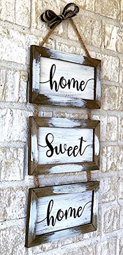 Home Sign For Wall Front Door Indoor Outdoor Country Rustic Primitive Decor Art 20" x 9" (Home Sweet Home)