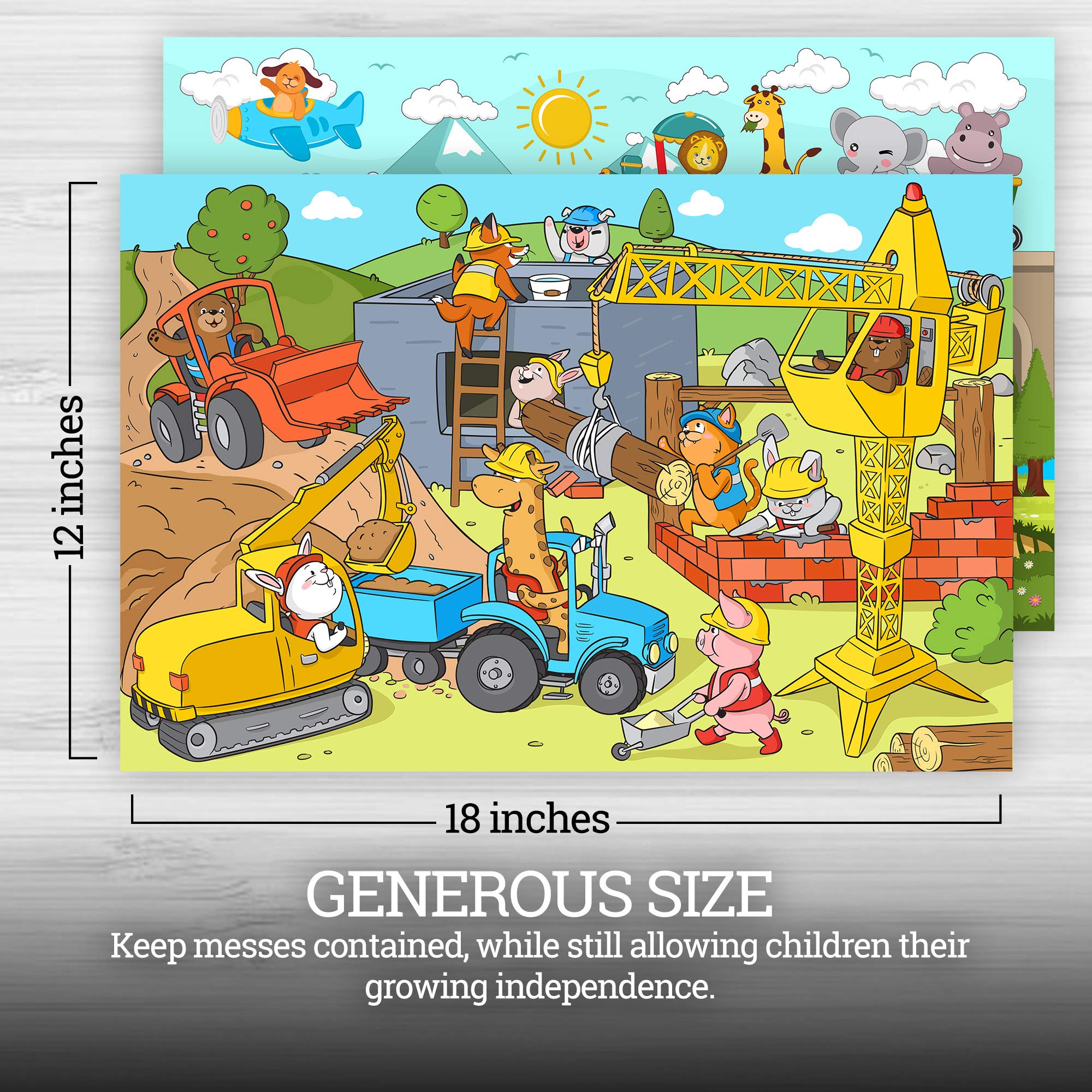 Klean Kids Animals On-The-Go Disposable Placemats for Toddlers and Baby (40 Pack) - Fun Disposable Table Mats for Kids That Keep Children Happy at Restaurants and Protect Dining Table