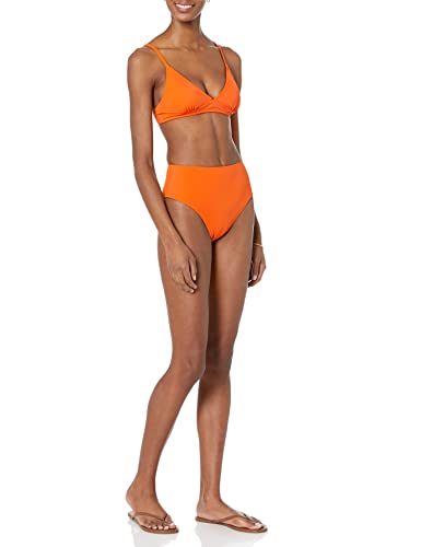 Amazon Essentials Women's High Waist High Leg Bikini Bottom, Orange, Large