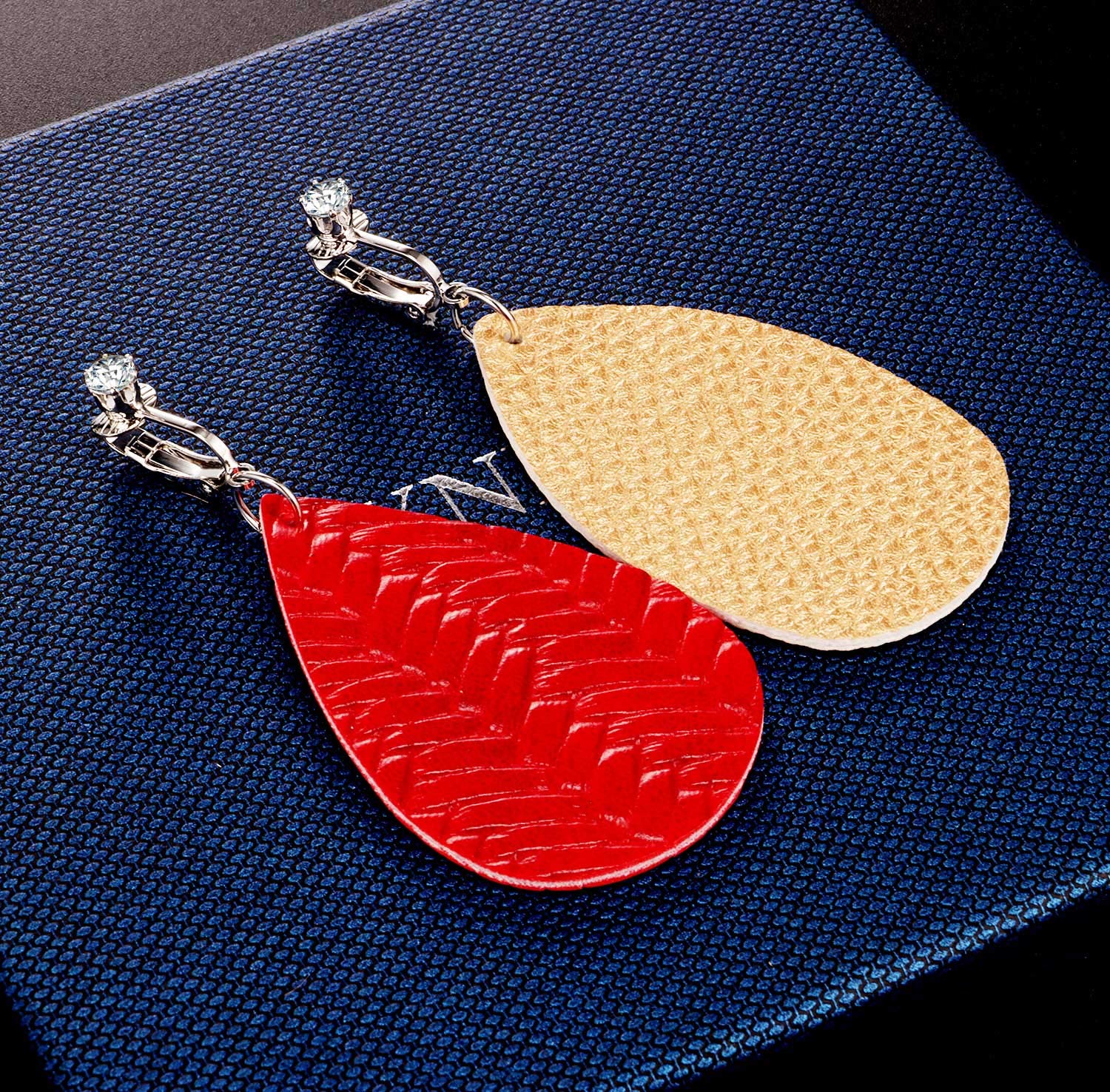 9 Pairs Faux Leather Clip on Earrings for Women Dangle- Long Teardrop Seashell Leather Clipon Earrings-Non Piercing Earrings Set for Women (#7)