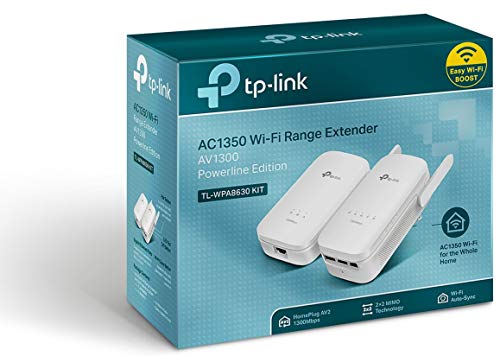 TP-Link AV1300 Powerline WiFi Extender - AC1350 Dual Band WiFi, Gigabit Port, Noise Suppression Design, Plug&Play, Power Saving(TL-WPA8630 KIT) (Renewed)