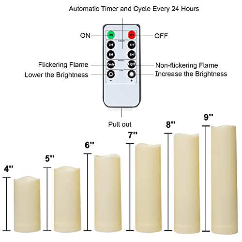 Amagic Flameless Candles Battery Operated Candles Flickering, Outdoor Waterproof LED Pillar Candles with Remote Control and Timer, D 2.2" x H 4" 5" 6" 7" 8" 9", Ivory, Plastic, Set of 9