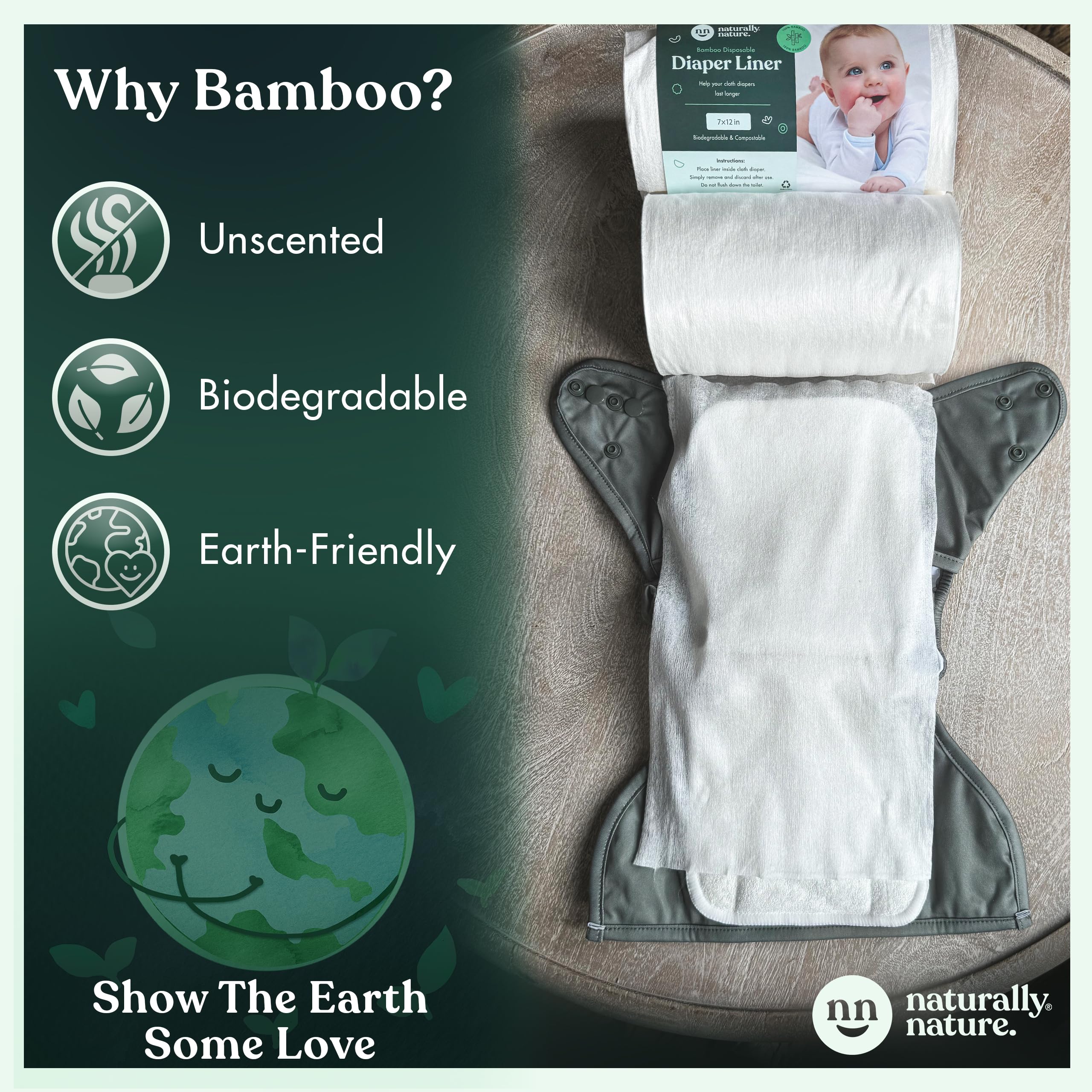 Naturally Nature Disposable Cloth Diaper Liners, Unscented, Fragrance-Free, Chlorine Free Diaper Inserts - 400 Count - (4 Rolls, 100 Sheets per Roll)