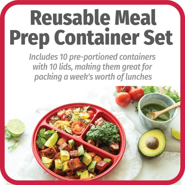 GoodCook BPA Free Meal Prep Round 3-Comparment Container, Set of 10 β Microwave & Dishwasher-Safe Food Organizers, Food Storage Set with Snap Shut Lids, Meal Prep Kitchen Containers