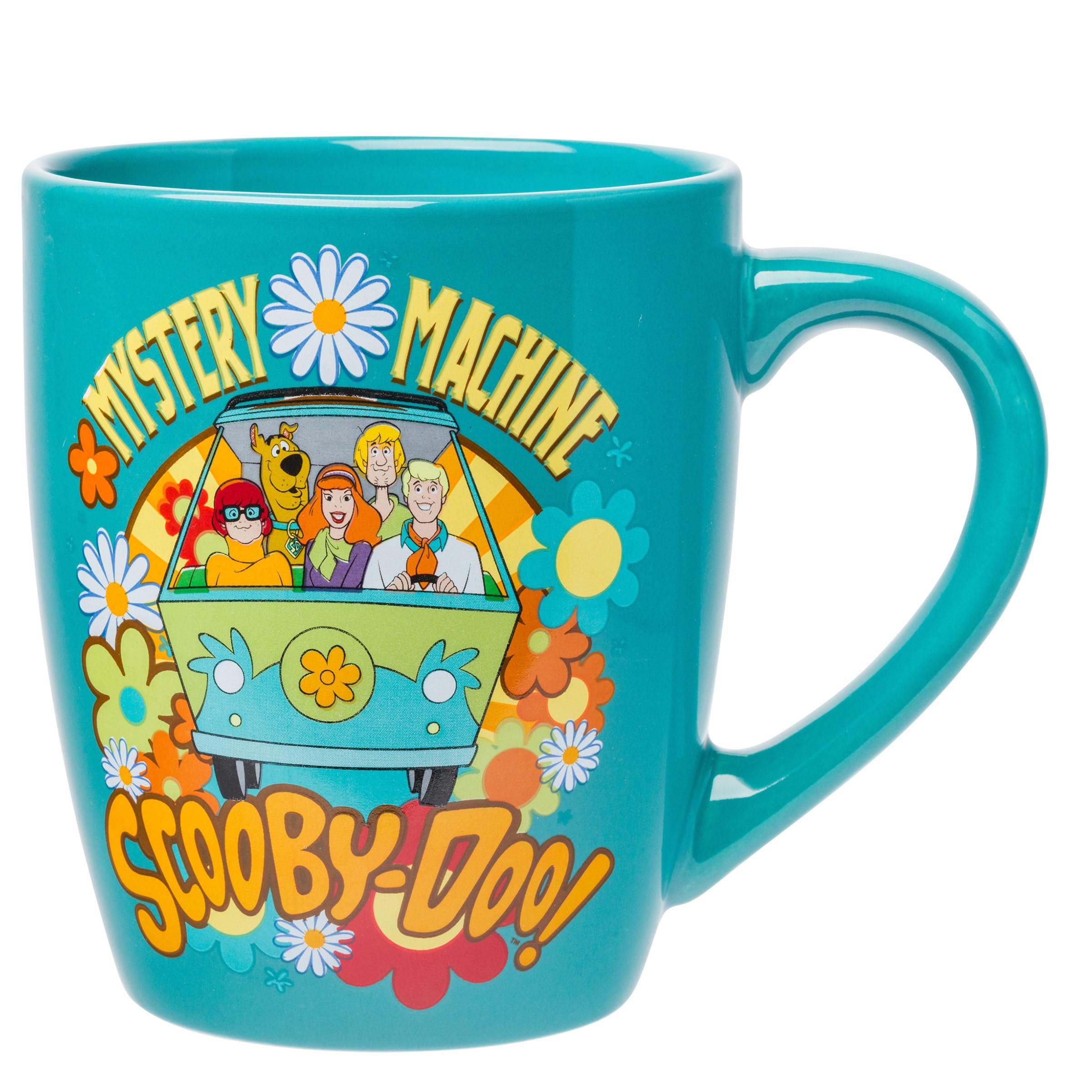 Silver Buffalo Scooby Doo Group Mystery Machine Flowers Jumbo Curved Ceramic Mug, 25 Ounces