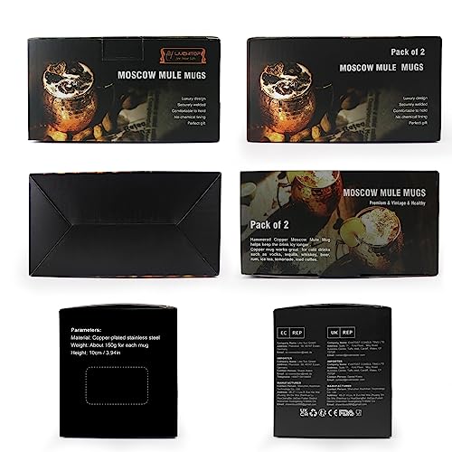 LIVEHITOP Moscow Mule Copper Mugs Set of 2, Copper Cups 19.5 Oz Cocktail Kit with Straw Coaster for Wine, Beer, Cold Drink, Bar, Party, Gifts