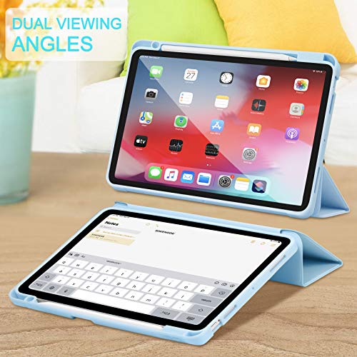 SIWENGDE for iPad Air 5th/4th Generation 2022/2020 10.9 Inch Case with Pencil Holder [Support iPad 2nd Pencil Charging and Touch ID], Trifold Stand Smart Cover with Soft TPU Back(Light Blue)