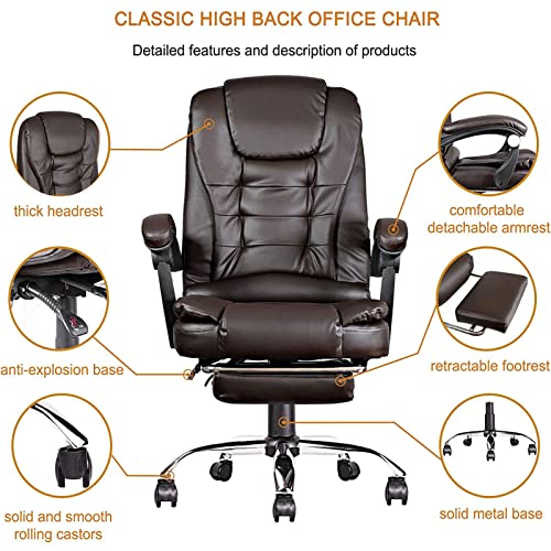 Ergonomic Office Chair with Footrest Massage Executive Office Chair High Back Office Chair with Lumbar Support Leather Recliner Chair for Home Computer Desk