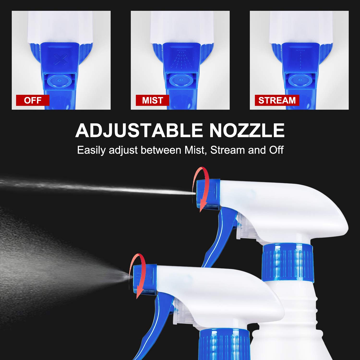 airbee Plastic Spray Bottles 4 Pack 16 Oz for Cleaning Solutions, Planting, Pet, Bleach Spray, Vinegar, Professional Empty Spraying Bottle, Mist Water Sprayer with Adjustable Nozzle & Measurements