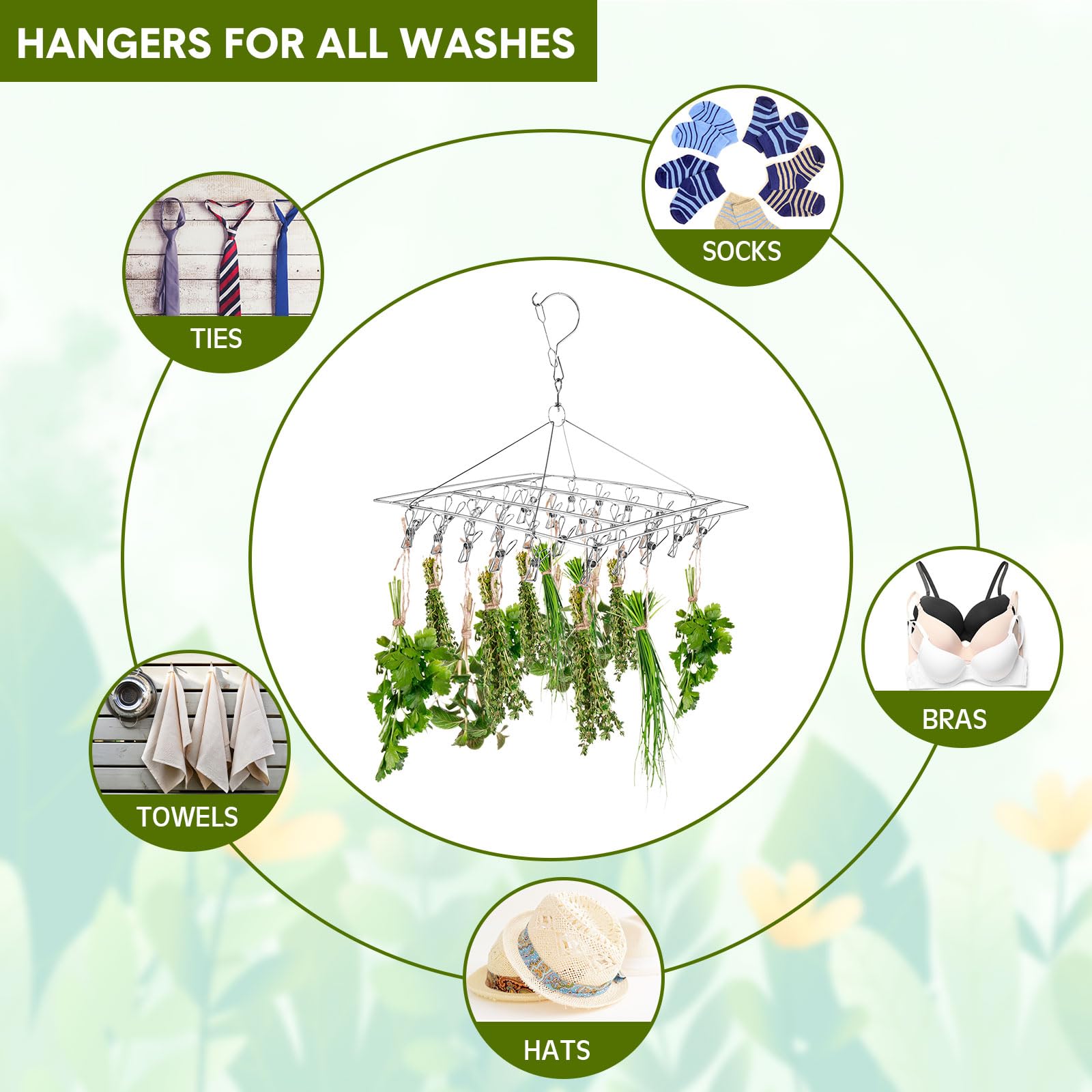 4 Pcs Hanging Drying Rack for Herb Macrame Flower Drying Rack with Stainless Clip Herb Dryer Hooks for Drying Herb Air Plants Spices Flowers Hydroponic Plants Ready to Use with Ceiling Hook (Round)