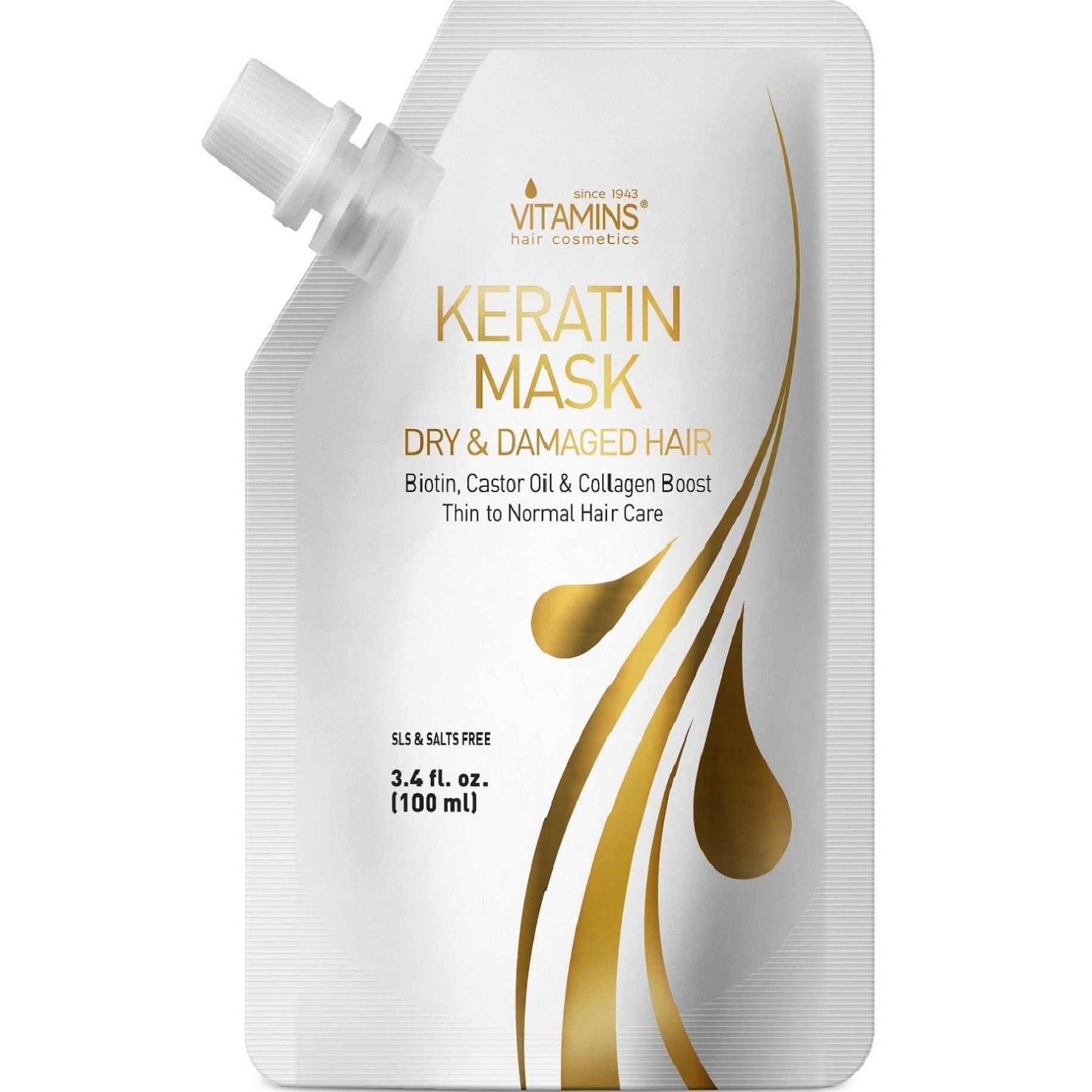 Vitamins Keratin Hair Mask Deep Conditioner - Biotin Collagen Protein & Castor Oil Repair for Dry Damaged or Color Treated Hair - Conditioning Treatment for Curly or Straight Thin Fine Hair