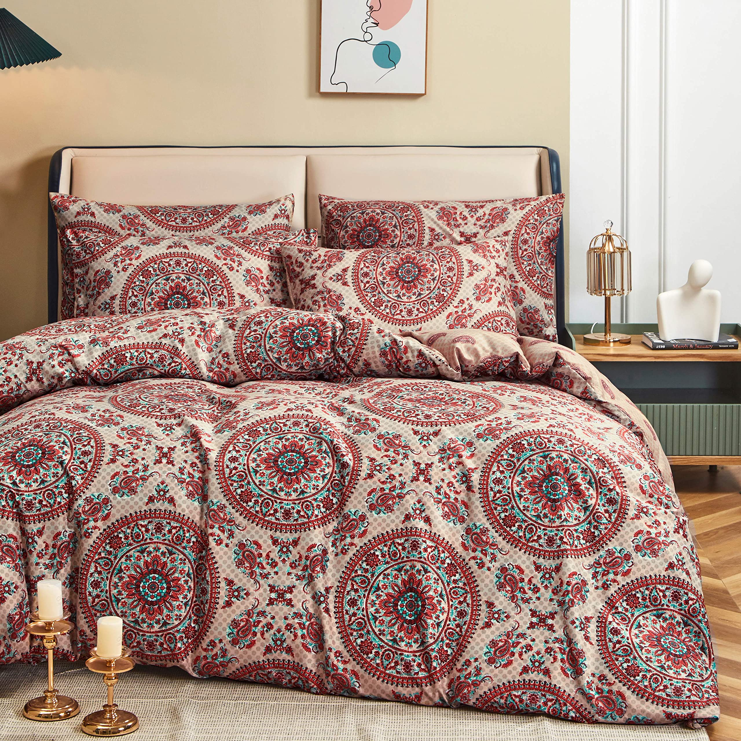 Tache Duvet Cover King Size Paisley Bohemian Boho Chic Medallion Mandala Boteh Reversible Duvet Cover, King