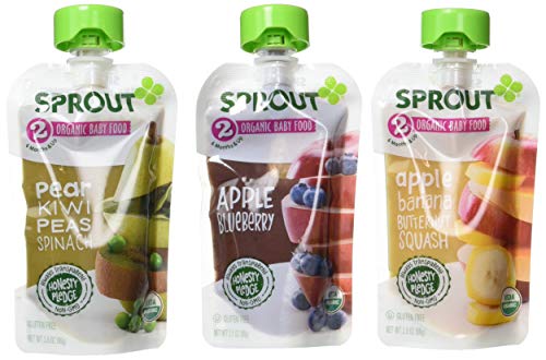 Sprout Organic Baby Food, Stage 2 Pouches, 6 Flavor Fruit & Veggie Variety Pack, 3.5 Oz Purees (Pack of 12)