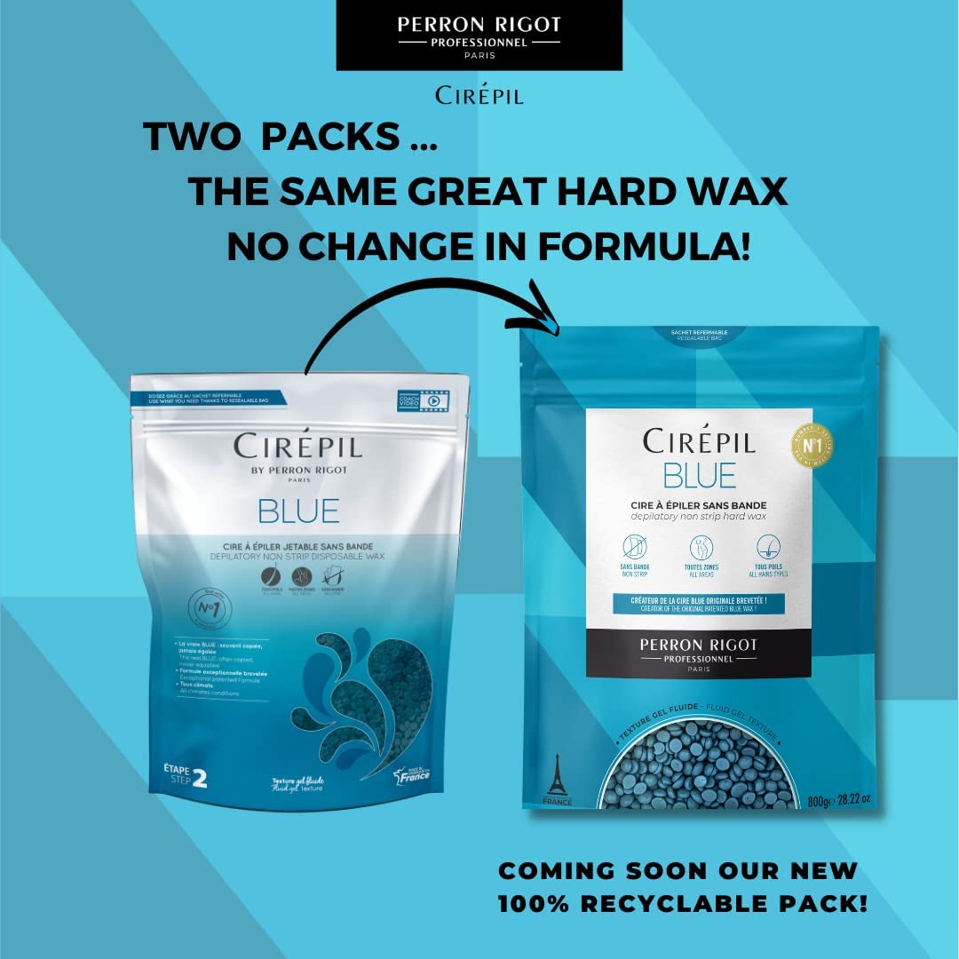 Cirepil Blue 400g Unscented All-Purpose Wax Beads - Perfect for Sensitive Skin, Easy Removal Peel-Off Texture, Fluid Gel, NO STRIP NEEDED