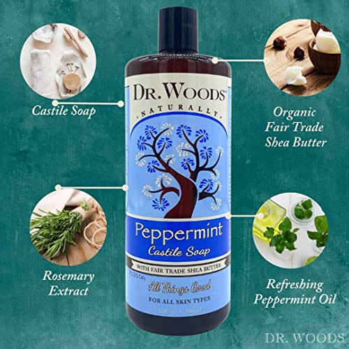 Dr. Woods Peppermint & Tea Tree Liquid Castile Soap with Organic Shea Butter Variety 2 Pack