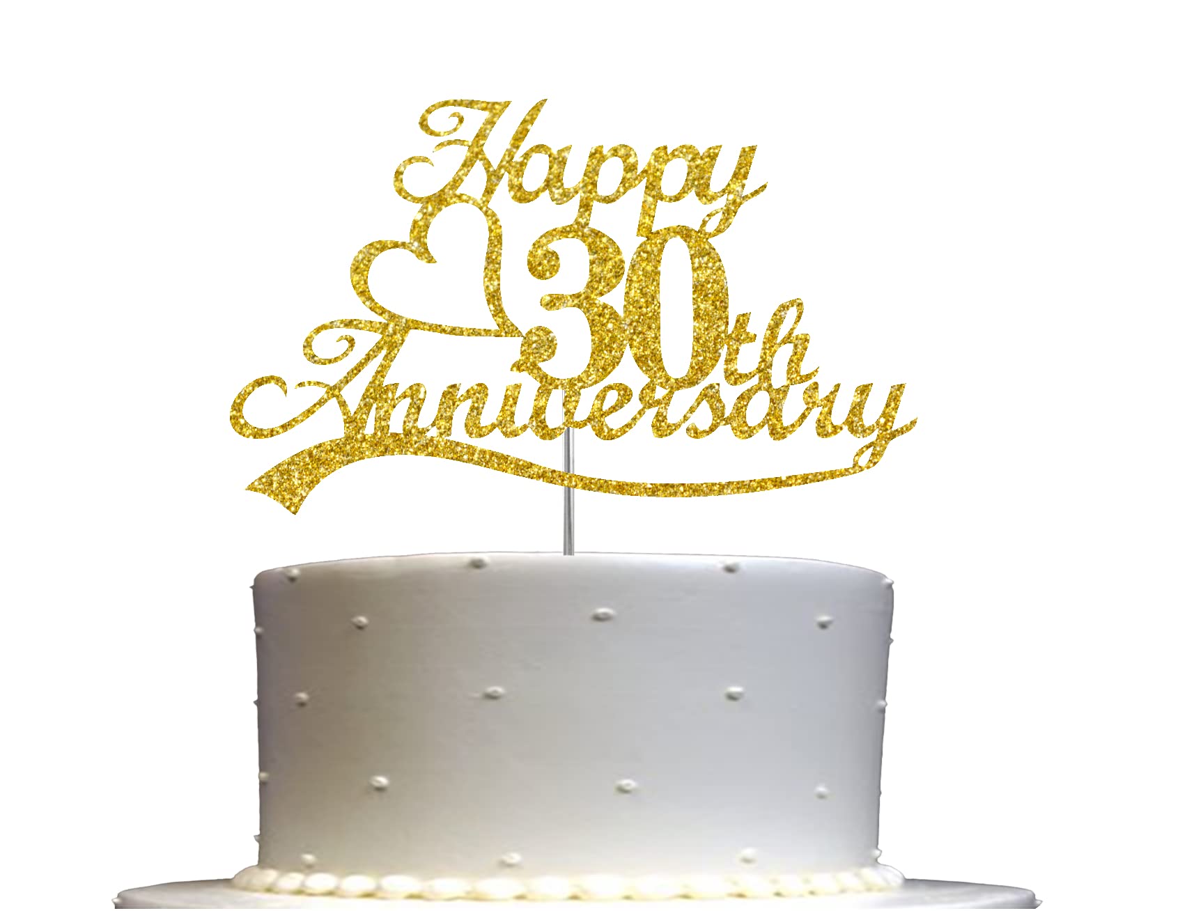 30th Anniversary Cake Topper Gold Glitter, 30 Wedding Anniversary Party Decoration Ideas, Premium Quality, Sturdy Doubled Sided Glitter, Acrylic Stick. Made in USA (30th Gold)